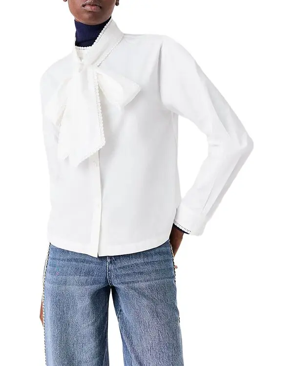 Maje Cyrille Cotton Bow Neck Shirt - White