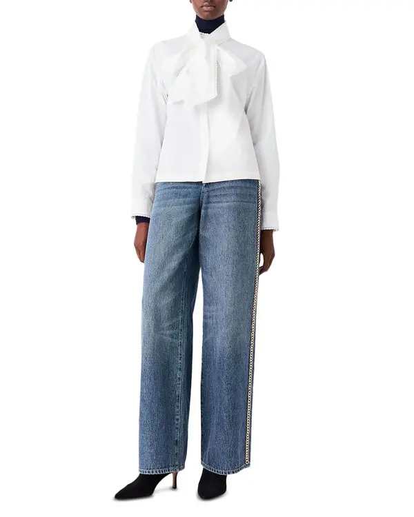 Maje Cyrille Cotton Bow Neck Shirt