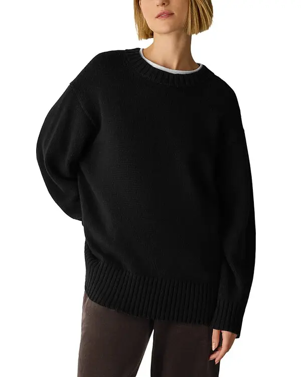 Eileen Fisher Cotton & Cashmere Crewneck Sweater - Black