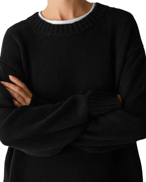 Eileen Fisher Cotton & Cashmere Crewneck Sweater - Black