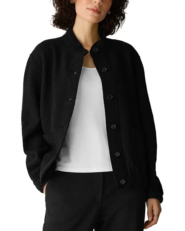 Eileen Fisher Stand Collar Boiled Wool Jacket - Black