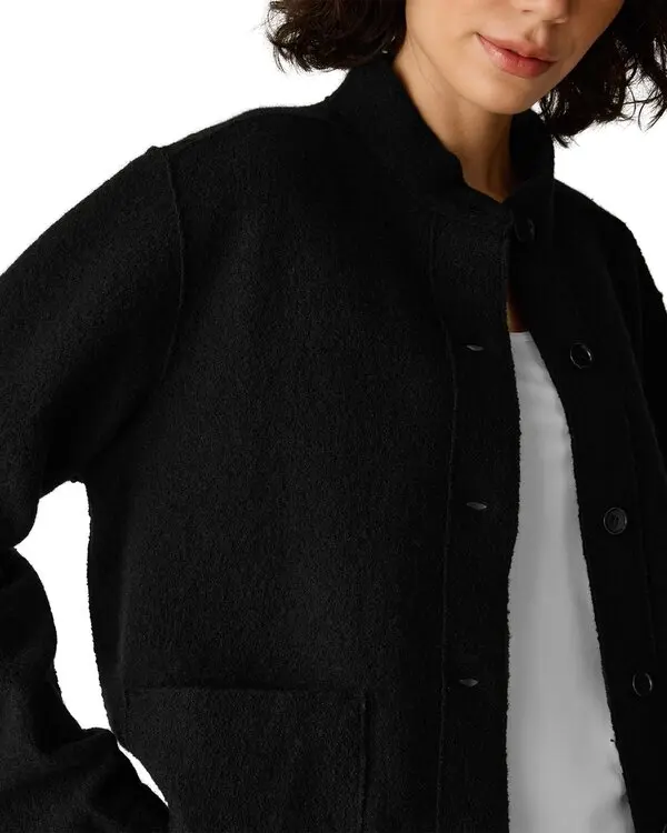 Eileen Fisher Stand Collar Boiled Wool Jacket - Black