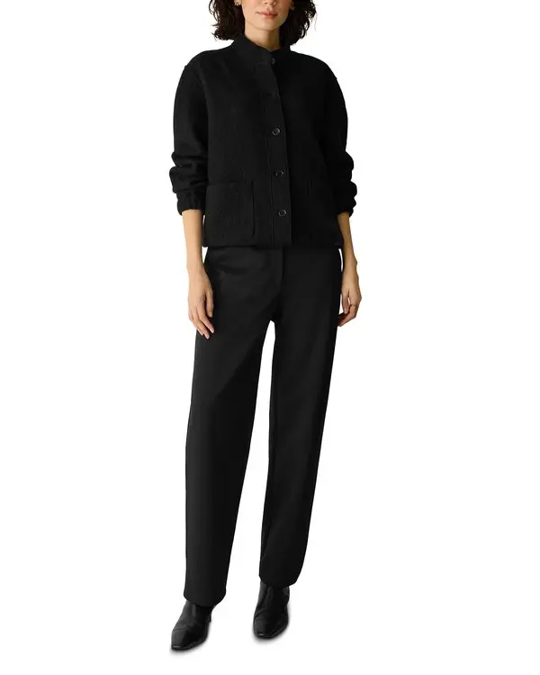 Eileen Fisher Stand Collar Boiled Wool Jacket - Black