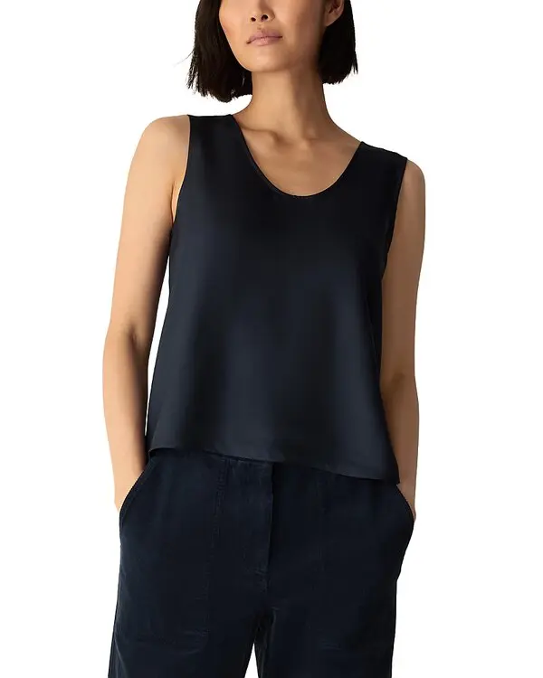 Eileen Fisher Silk Twill Curved V Neck Shell