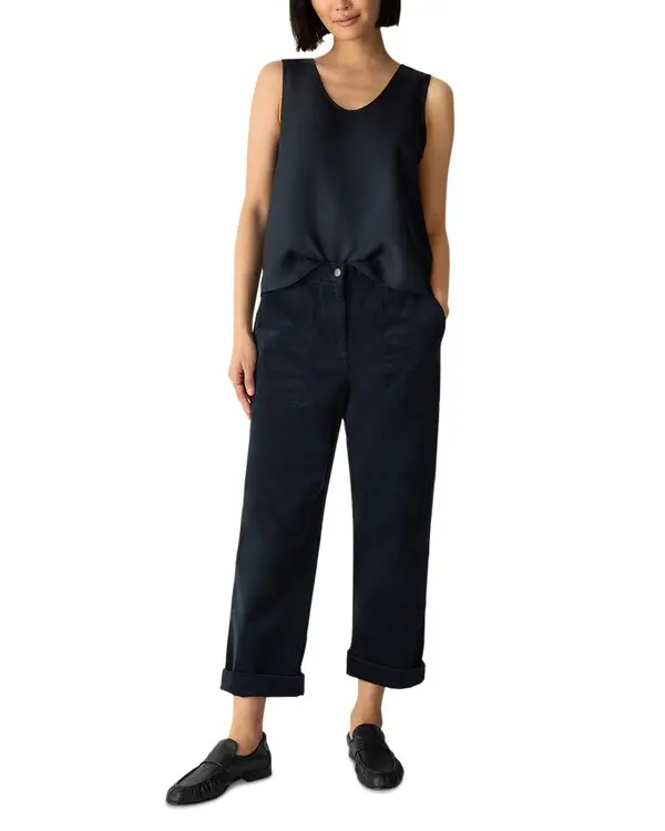 Eileen Fisher Silk Twill Curved V Neck Shell