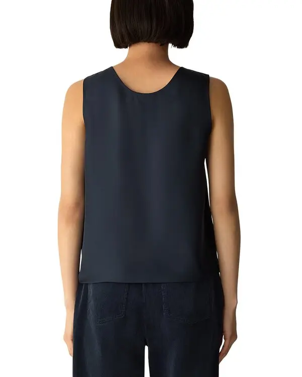 Eileen Fisher Silk Twill Curved V Neck Shell