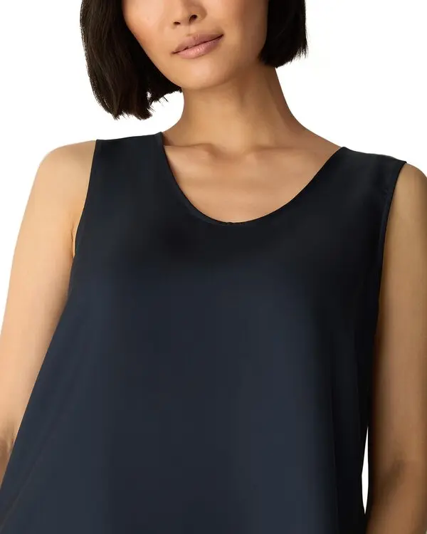 Eileen Fisher Silk Twill Curved V Neck Shell