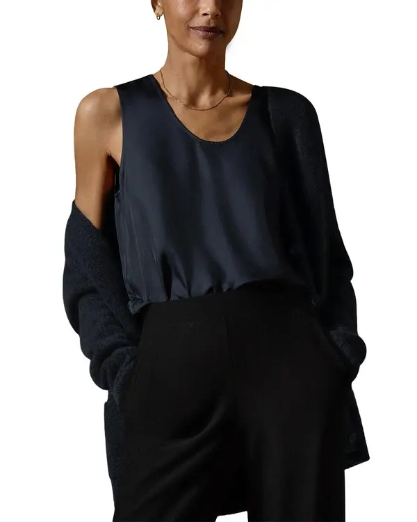 Eileen Fisher Silk Twill Curved V Neck Shell
