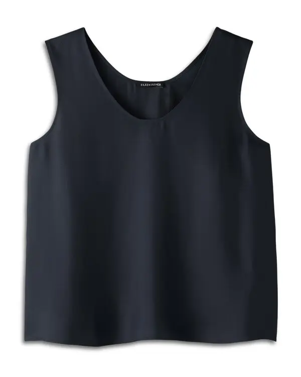 Eileen Fisher Silk Twill Curved V Neck Shell