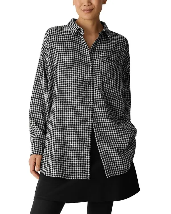 Eileen Fisher Wool Cotton Check Shirt - Black