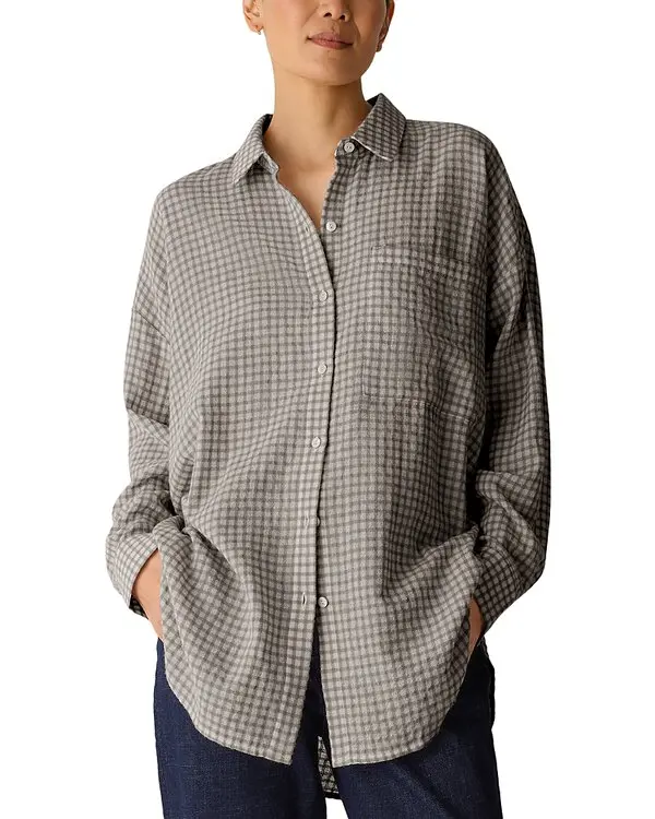 Eileen Fisher Wool Cotton Check Shirt - Plaster