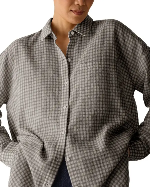 Eileen Fisher Wool Cotton Check Shirt - Plaster