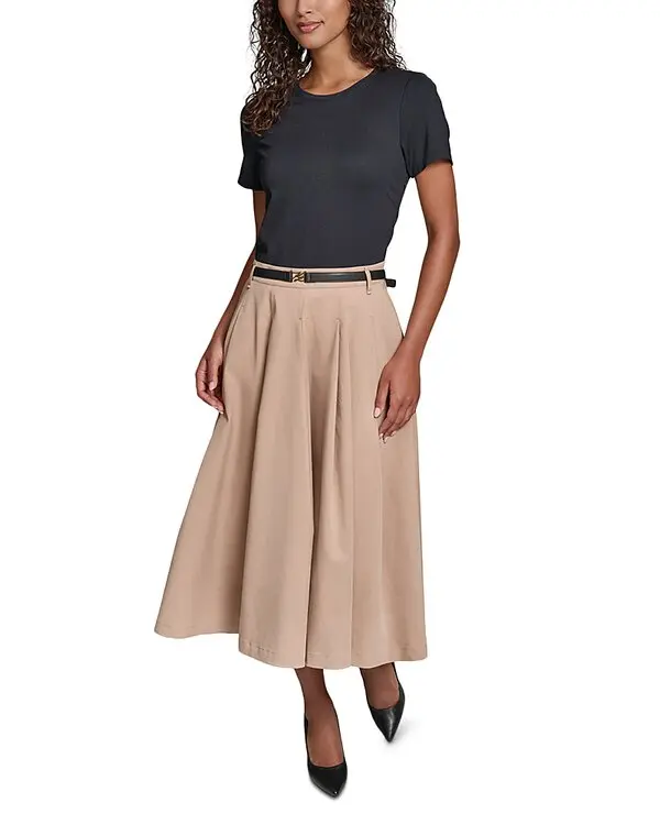 Karl Lagerfeld Paris Belted Mixed Media Midi Dress - Midnight