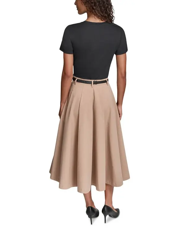 Karl Lagerfeld Paris Belted Mixed Media Midi Dress