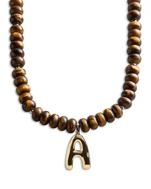 Baublebar Initial Tiger's Eye Beaded Pendant Necklace, 17-20 - Brown A