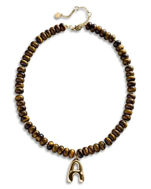 Baublebar Initial Tiger's Eye Beaded Pendant Necklace, 17-20 - Brown A