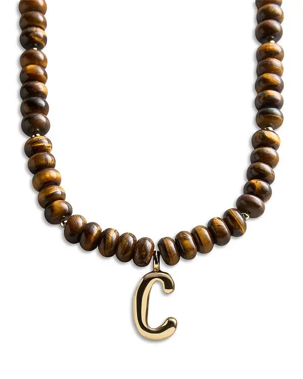 Baublebar Initial Tiger's Eye Beaded Pendant Necklace - Brown C