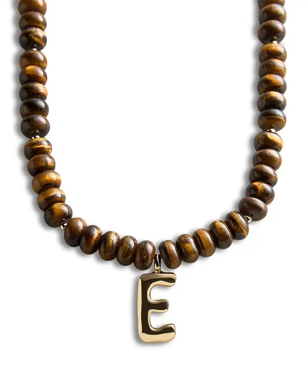 Baublebar Initial Tiger's Eye Beaded Pendant Necklace, 17-20 - Brown E
