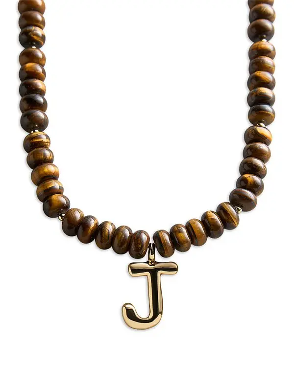Baublebar Initial Tiger's Eye Beaded Pendant Necklace - Brown J