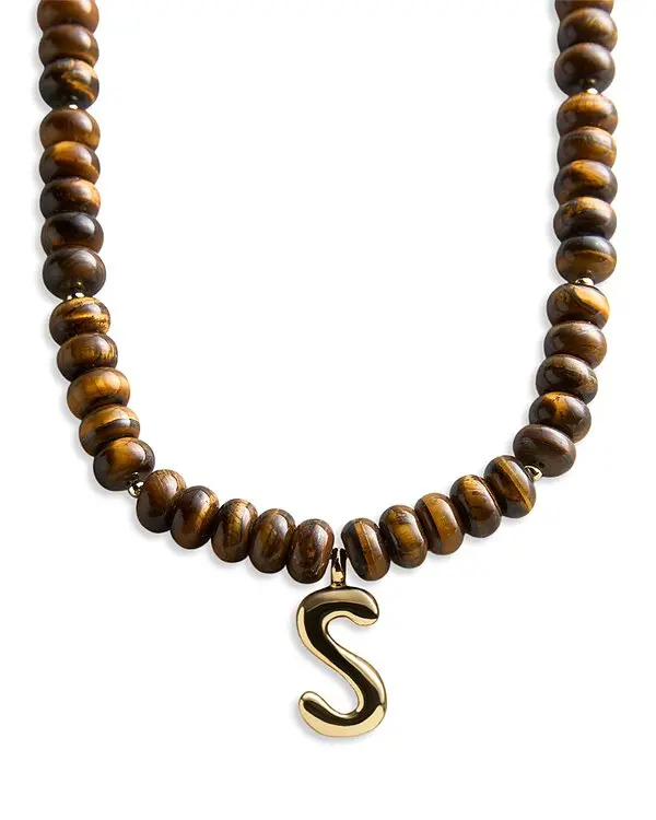 Baublebar Initial Tiger's Eye Beaded Pendant Necklace - Brown S