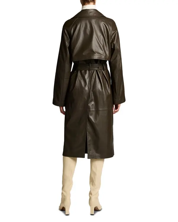 Vince Belted Leather Trench Coat