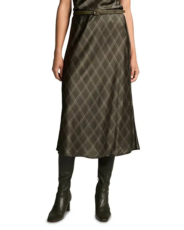 Vince Diamond Plaid Slip Skirt - Dark Moss/sage