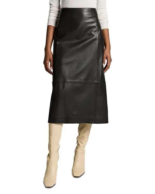 Vince Mid Rise Leather Midi Skirt - Dark Moss