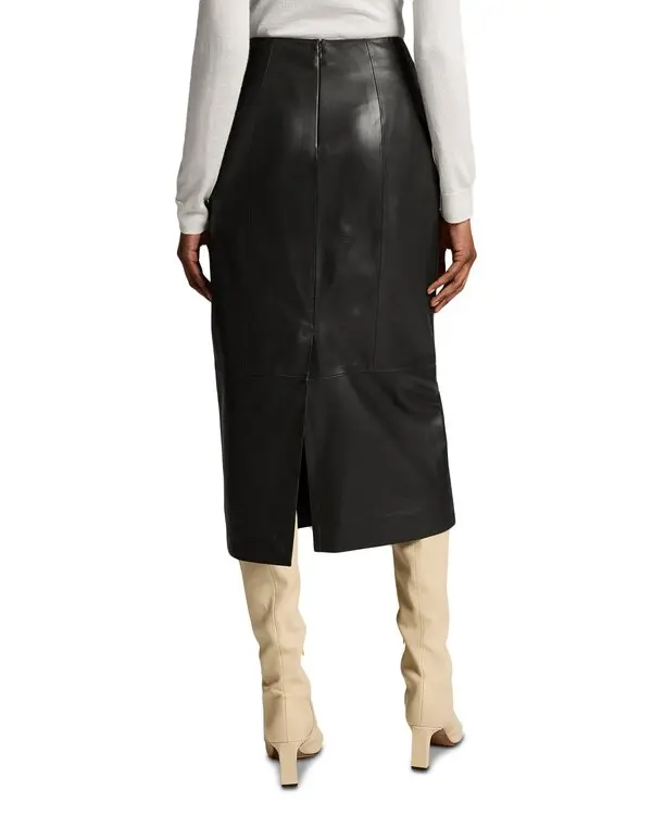 Vince Mid Rise Leather Midi Skirt