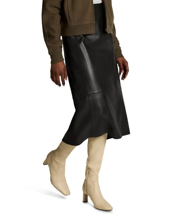 Vince Mid Rise Leather Midi Skirt