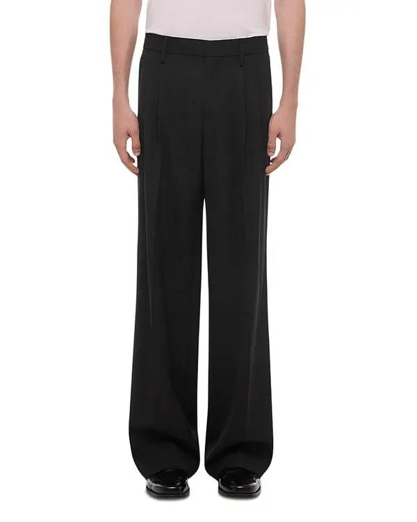Helmut Lang Wool Double Pleated Straight Fit Trousers - Black