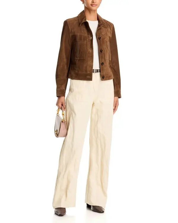 Johnny Was Diamond Laser Italian Suede Bomber Jacket