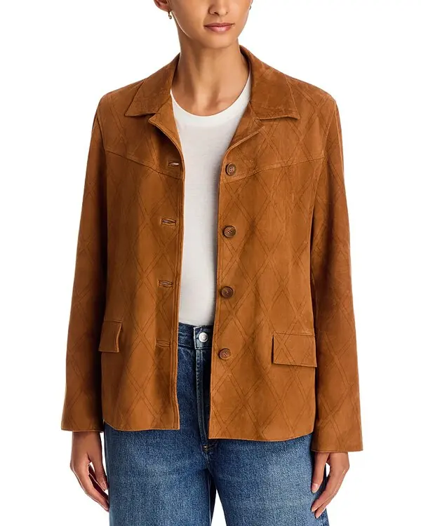 Johnny Was Diamond Laser Italian Suede Bomber Jacket - Cognac