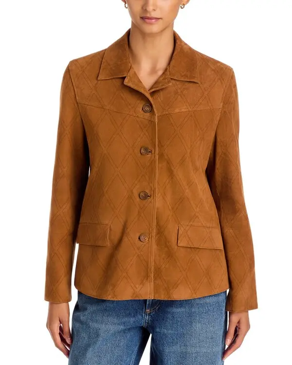 Johnny Was Diamond Laser Italian Suede Bomber Jacket