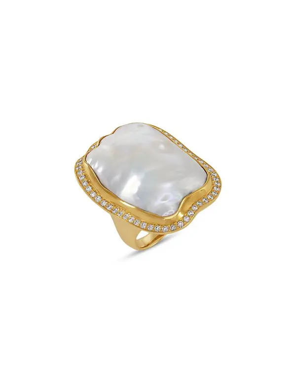JORGE ADELER 18k Yellow Sea Cultured Freshwater Baroque Pearl & Diamond Ring - Gold