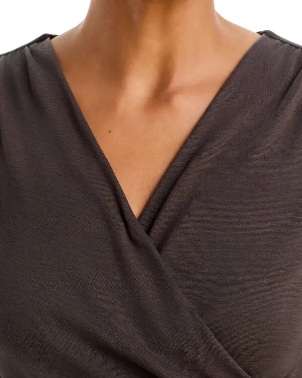 Aqua Crossover V-neck Long Sleeve Top - Brown