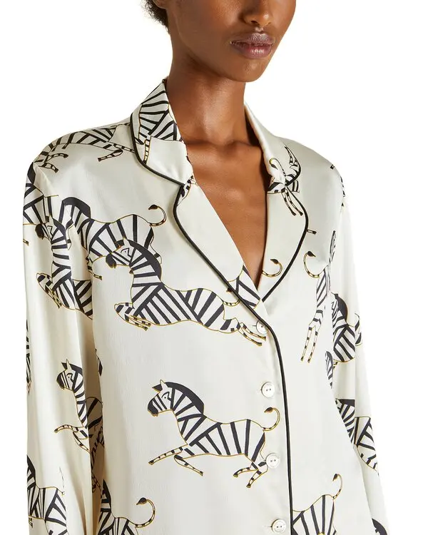 Olivia Von Halle Zebedee Silk Woven Long Sleeve Pajama Set