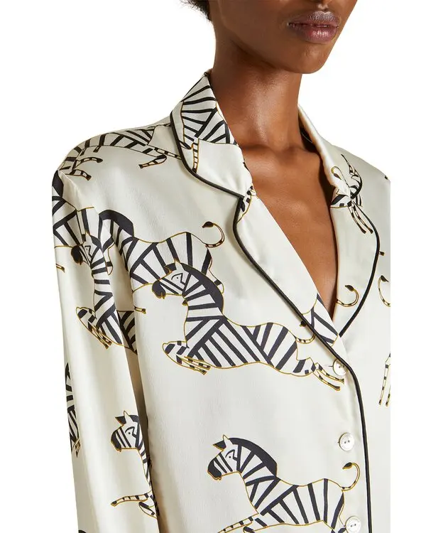 Olivia Von Halle Zebedee Silk Woven Long Sleeve Pajama Set