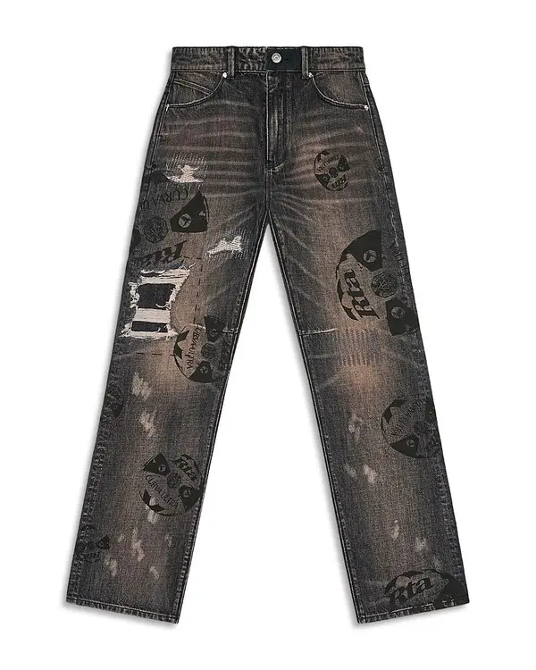 RtA Cotton Logo Graphic Distressed Jeans
