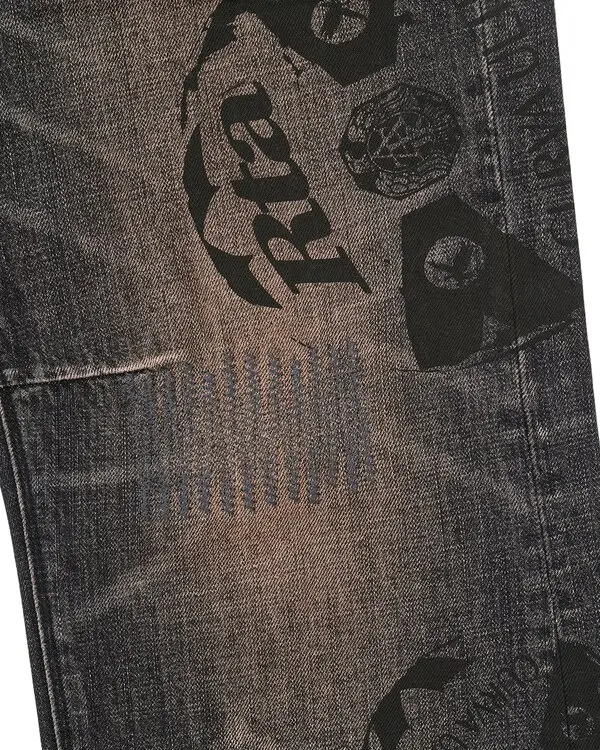 RtA Cotton Logo Graphic Distressed Jeans