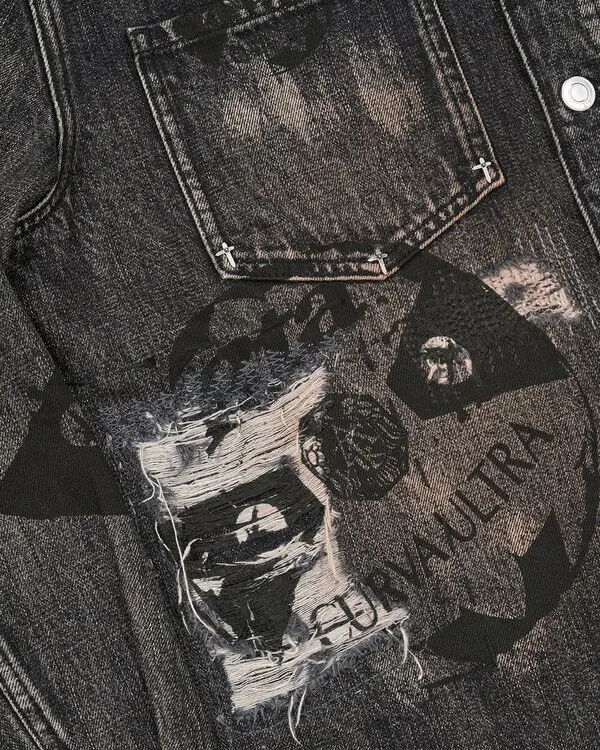 RtA Curva Ultra Cotton Distressed Graphic Shirt Jacket