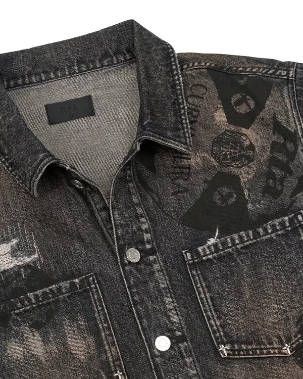 RtA Curva Ultra Cotton Distressed Graphic Shirt Jacket