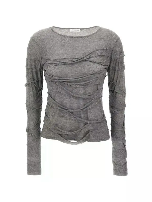 7 For All Mankind Ruffle-trimmed Frayed T-shirt - Grey