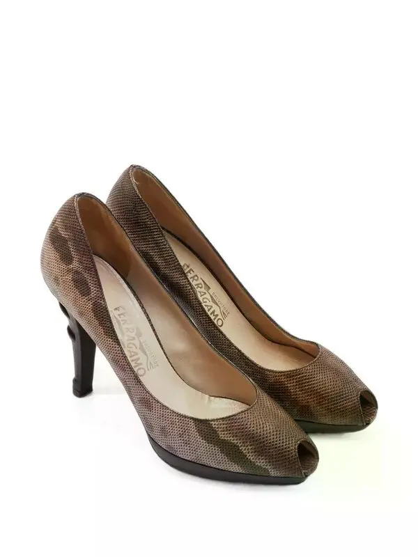 FERRAGAMO Leather Peep-toe Pumps