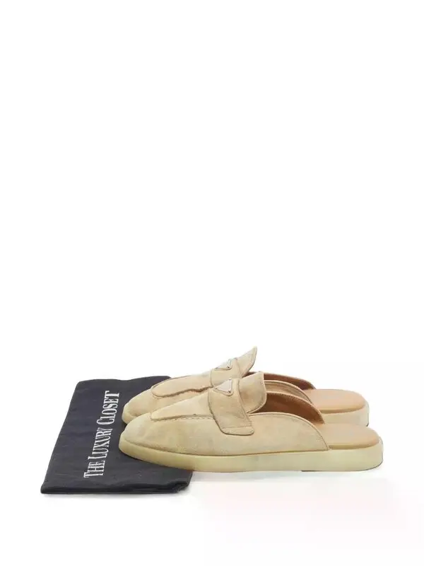 Prada Triangle Suede Mules - Grey