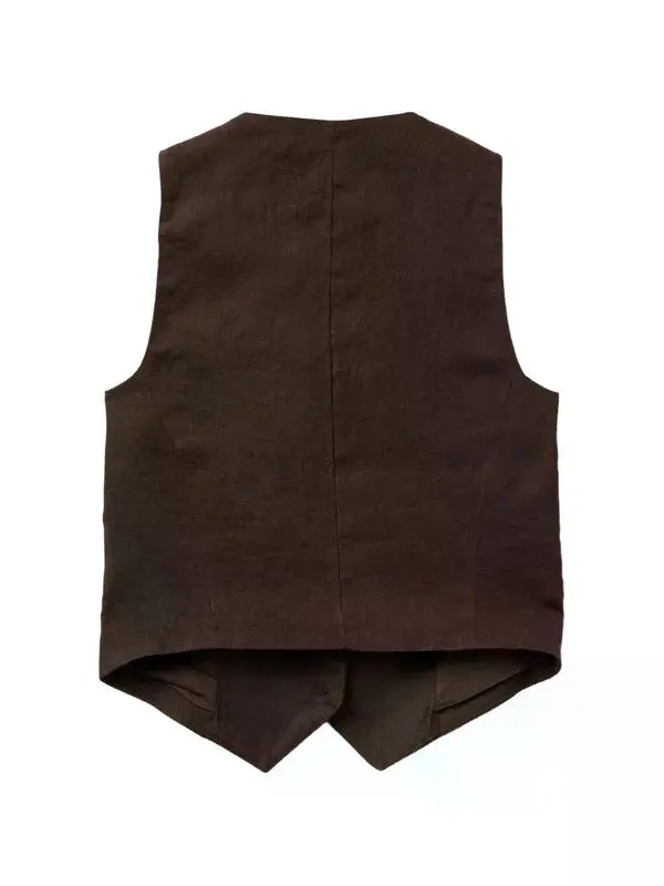 BENETTON Linen Button-up Waistcoat - Brown