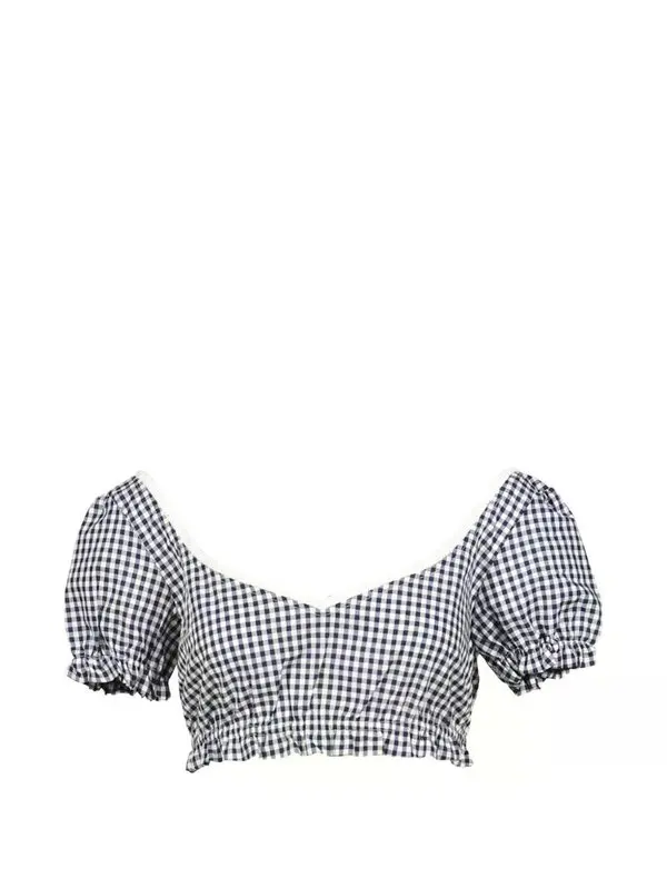 604SERVICE Gingham Puff-sleeve Cropped Top