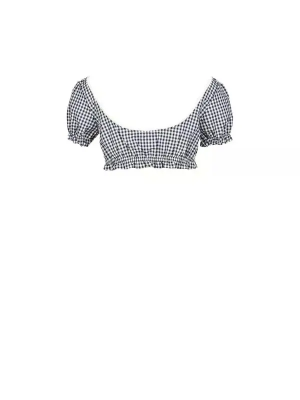 604SERVICE Gingham Puff-sleeve Cropped Top