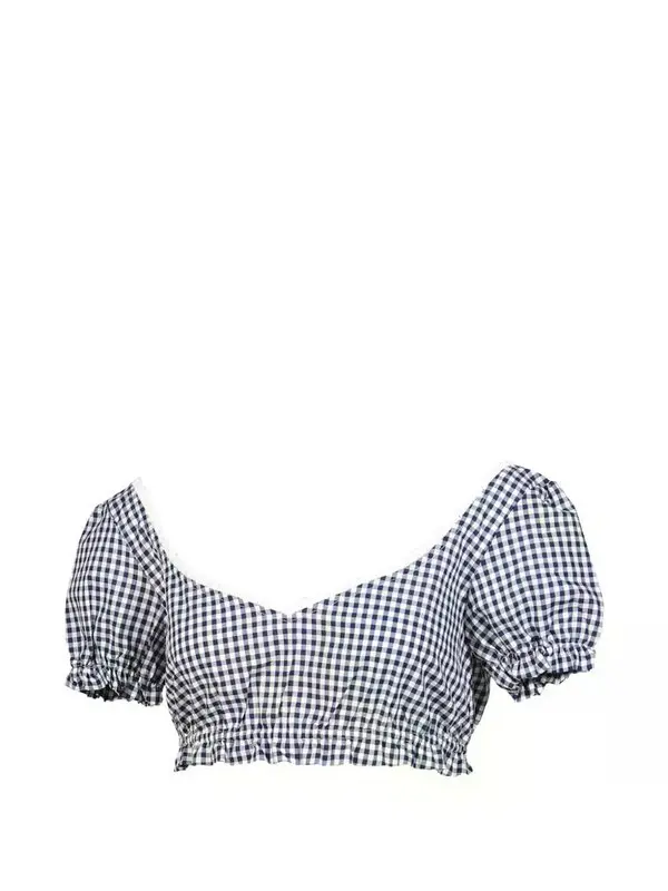 604SERVICE Gingham Puff-sleeve Cropped Top