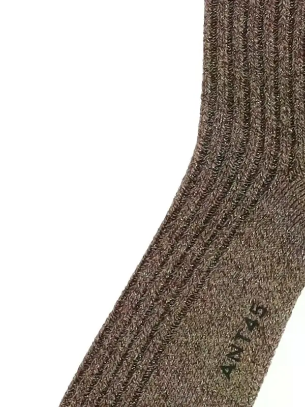 ANT45 Barcellona Ribbed-knit Metallic-thread Socks - Brown