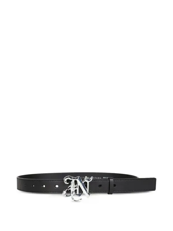 JUN/NAKAYAMA Logo Buckle Leather Belt - Black